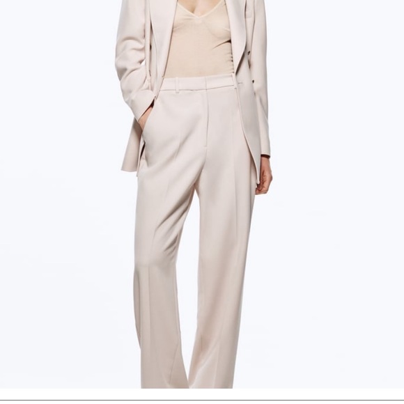 Zara | Pants & Jumpsuits | Zara Wide Leg Beige Masculine Women Trouser ...
